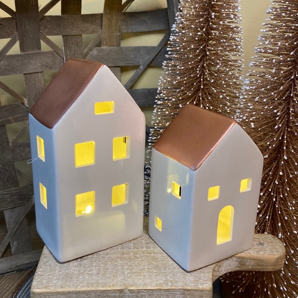 Accents | New Cottage Farmhouse Creamy White Ceramic Village Copper ...
